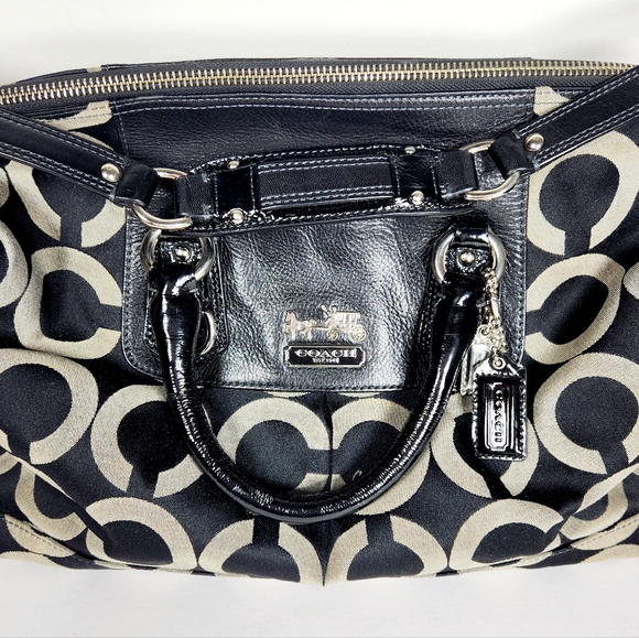 Coach | Bags | Coach Blackchampagne Leather Trimmed Logo C Shoulder Bag ...